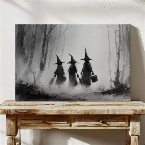 Witch Wall Art Print Black And White Gothic Halloween Decor Spooky