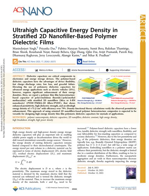 Pdf Ultrahigh Capacitive Energy Density In Stratified 2d Nanofiller Based Polymer Dielectric Films
