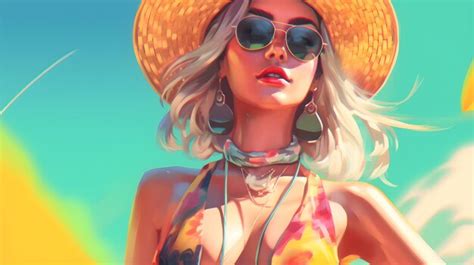Premium Photo A Woman In A Bikini And Sunglasses Stands In Front Of A