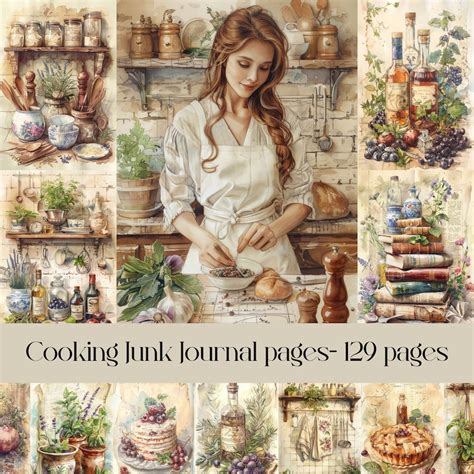 Vintage Kitchen Junk Journal Pages Chef Scrapbook Ephemera Digital