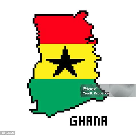 가나 공화국 흰색 배경에 고립 된 플래그와 8 비트 픽셀 예술 아프리카 국가지도 올드 스쿨 빈티지 복고풍 80 년대 90 년대 컴퓨터 비디오 게임 그래픽 슬롯 머신 설계