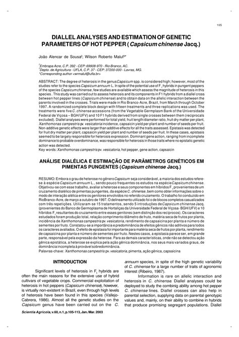 Pdf Diallel Analyses And Estimation Of Genetic Parameters Of Hot Pepper Capsicum Chinense Jacq
