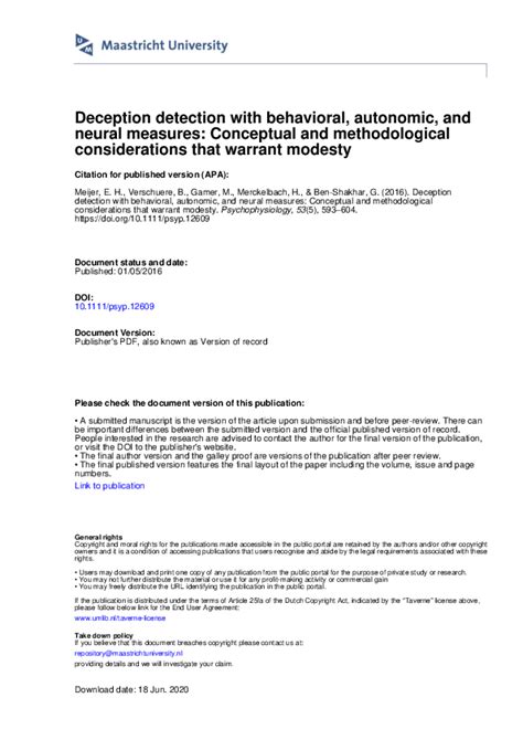 Pdf Deception Detection With Behavioral Autonomic And Neural