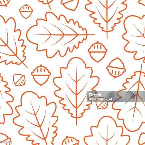 오크 잎과 도토리가 완벽 한 패턴입니다 흰색 배경 위에 양식된 드로잉 컨투어 벡터 10월에 대한 스톡 벡터 아트 및 기타 이미지 10월 11월 9월 Istock
