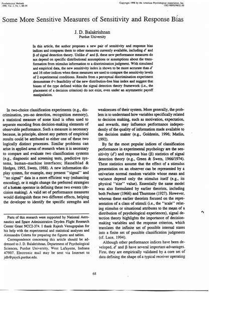 Pdf Some More Sensitive Measures Of Sensitivity And Response Bias