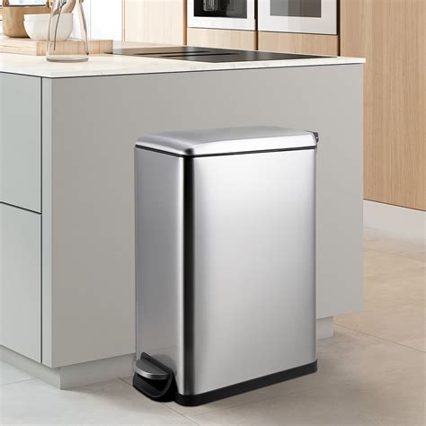 Arlopu Kitchen Trash Can 13 2 Gallon Slim Stainless Steel With Lid