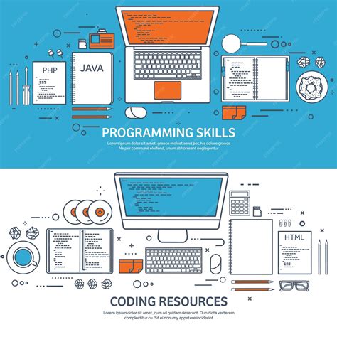 Premium Vector Lined Programming Coding And Seo Outline Computing Background Code Hardware