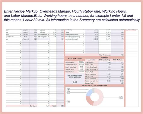 Recipe Costing Template Recipe Cost Calculator Cake Pricing Etsy