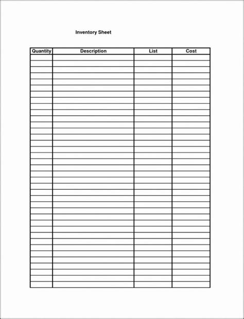 Tool Inventory Sheet Template