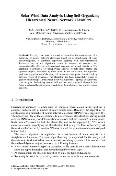 pdf solar wind data analysis using self organizing hierarchical neural network classifiers