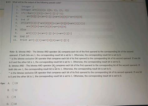 Q 17 What Will Be The Output Of The Following Pseudo Code 1 Integer J 2 Integer Arr220122 3 If