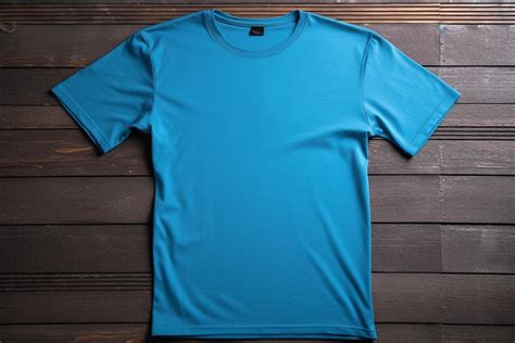 Blank Blue T Shirt Mockup On Black Wooden Background Mockup