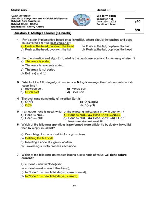 Cs214 Mid Modelanswer Pdf Theoretical Computer Science