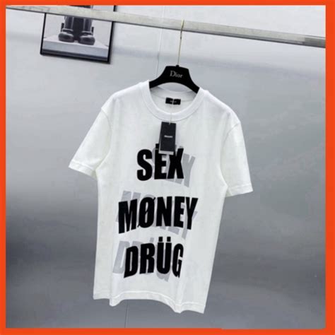 Mua 1 Áo Phông Nam Nữ Premium Cotton In Nổi Chữ Sex Money Drug Bóng Mờ Cổ Bo Dày Dặn Phong Cách