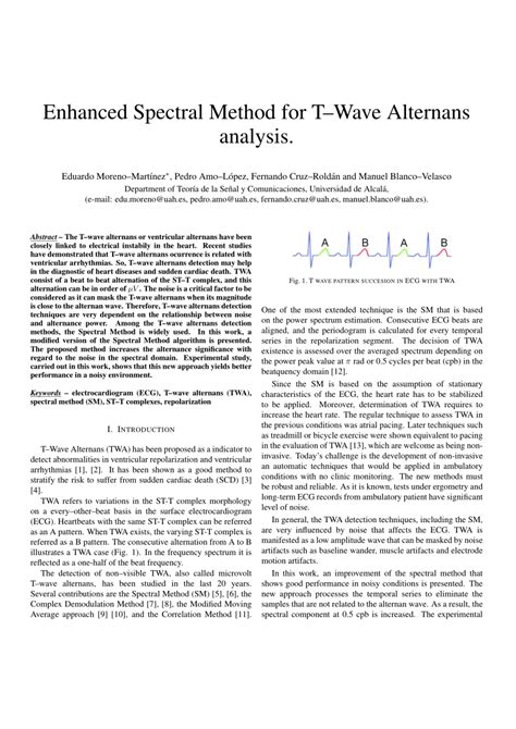 Pdf Enhanced Spectral Method For T Wave Alternans Analysis