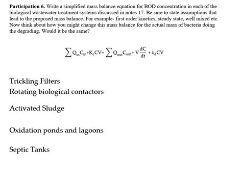 Solved Participation 6 Write A Simplified Mass Balance