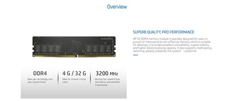 HP V GB DDR Desktop Memory MHz Data Rate CL Latency Gold Plated Contact Design