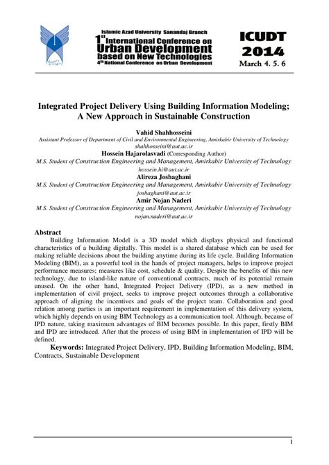 Pdf Integrated Project Delivery Using Building Information Modeling