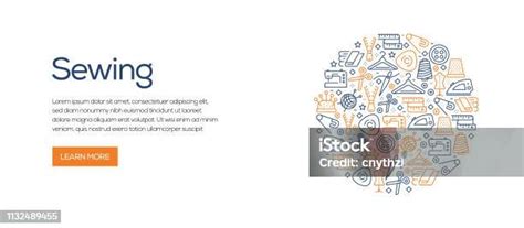 라인 아이콘이 있는 바느질 관련 배너 템플릿입니다 광고 헤더 웹 사이트에 대 한 현대 벡터 일러스트 직물에 대한 스톡 벡터 아트 및 기타 이미지 Istock