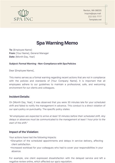 Free Spa Warning Memo Template To Edit Online