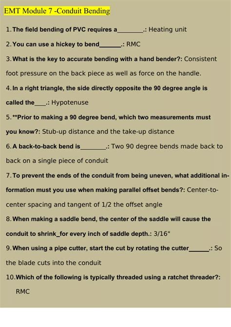 Emt Module 7 Conduit Bending Questions And Answers Latest 2023 2024