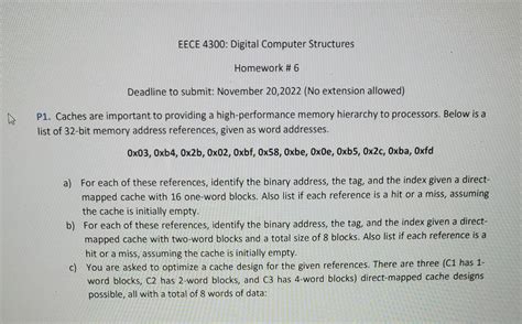 solved eece 4300 digital computer structures homework 6