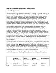 Article Assignment Grading Rubric 1 3 Docx Grading Rubric And Assignment Expectations Article