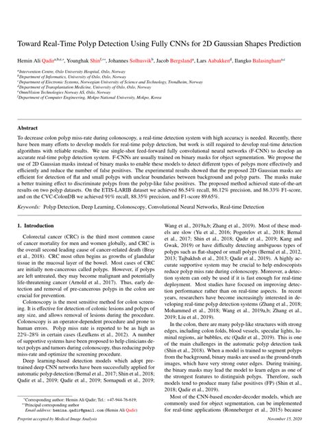 Pdf Toward Real Time Polyp Detection Using Fully Cnns For 2d Gaussian