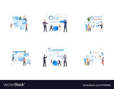 Team Analyzing Reports Set Royalty Free Vector Image