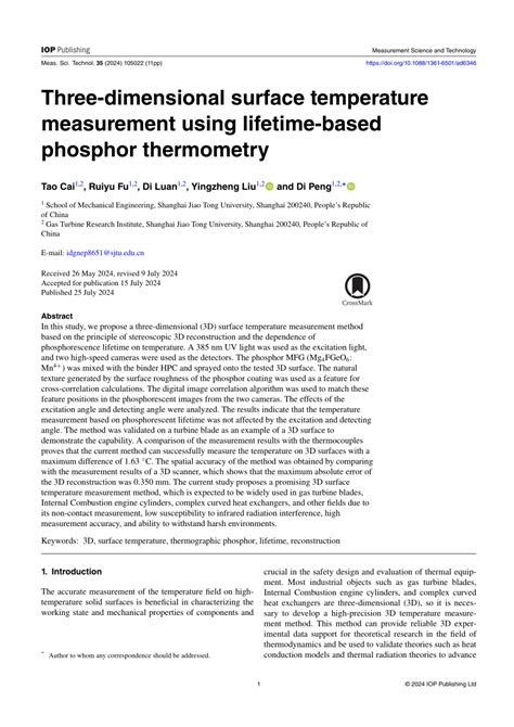 Three Dimensional Surface Temperature Measurement Using Lifetime Based Phosphor Thermometry