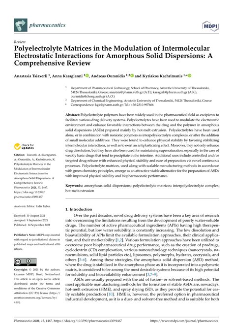 Pdf Polyelectrolyte Matrices In The Modulation Of Intermolecular Electrostatic Interactions