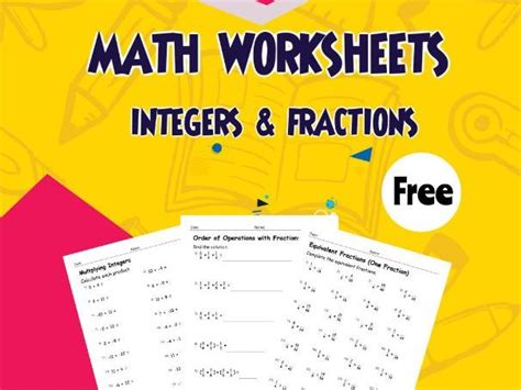 Math Worksheets Integers And Fractions Teaching Resources