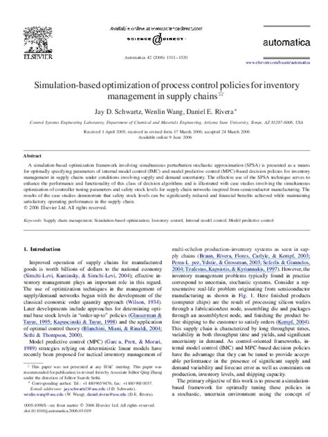 Pdf Simulation Based Optimization Of Process Control Policies For Inventory Management In