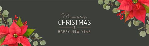메리 크리스마스와 새해 복 많은 새해 배너 Xmas 사실적인 포인세티아 플라워 벡터 포스터 플로럴 꽃다발 3d 디자인 휴일 브로셔 웹 사이트 헤더 인사말 카드 전단지 12