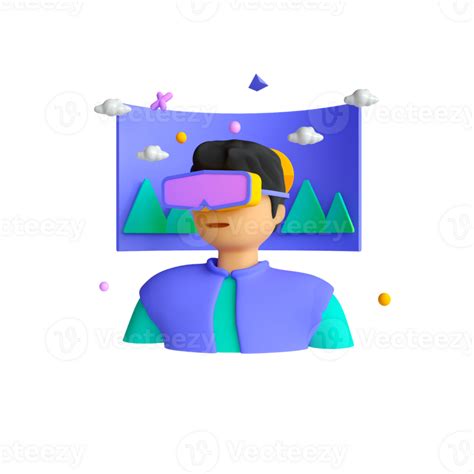 A Man Wearing Virtual Reality Glasses And A Hat 65352771 Png