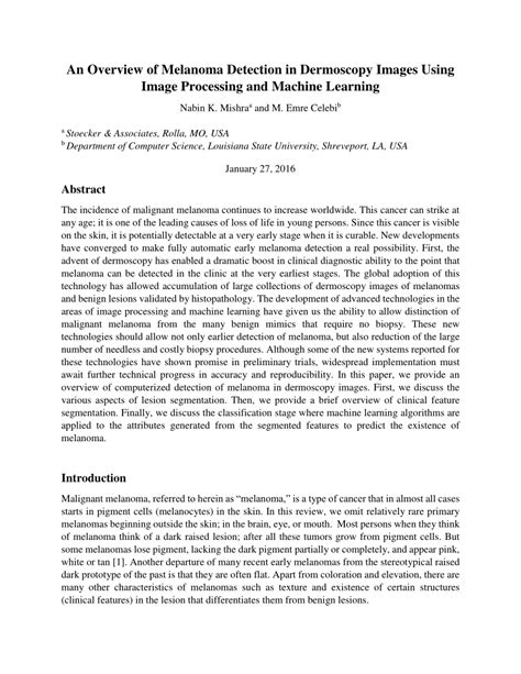 PDF An Overview Of Melanoma Detection In Dermoscopy Images Using Image Processing And Machine