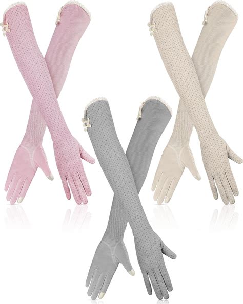 Jiuguva 3 Pairs Women Uv Sun Protection Driving Gloves Uv Long Sun