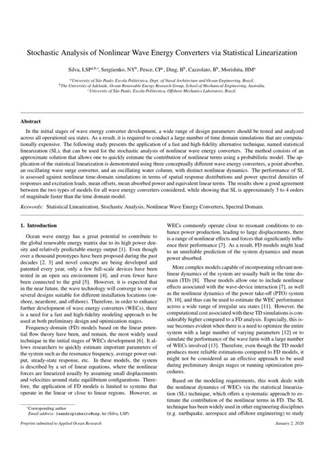 Pdf Stochastic Analysis Of Nonlinear Wave Energy Converters Via Statistical Linearization