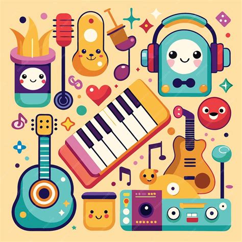 Instrumentos Musicales De Dibujos Animados De Colores Sobre Un Fondo