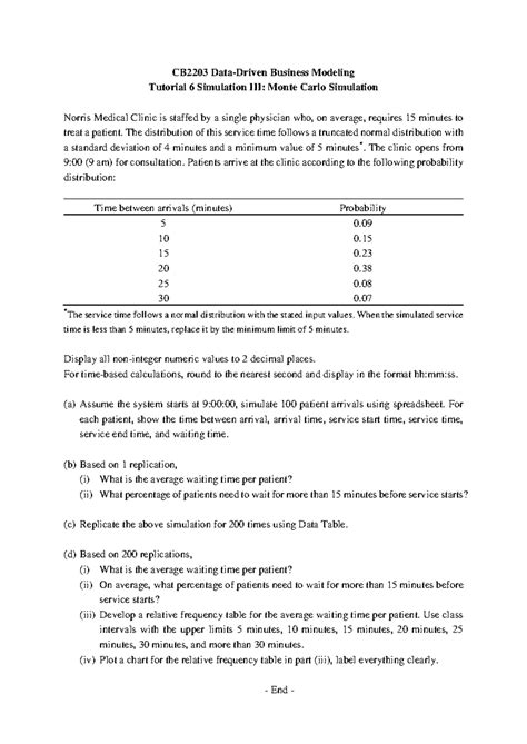 Tutorial 6tutorial 6 Cb2203 Data Driven Business Modeling Tutorial 6 Simulation Iii Monte