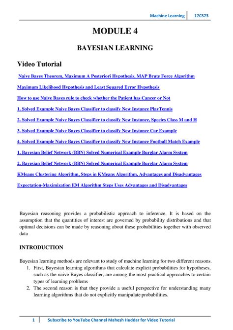 17cs73 Machine Learning Notes Vtupulse Module 4 Bayesian Learning