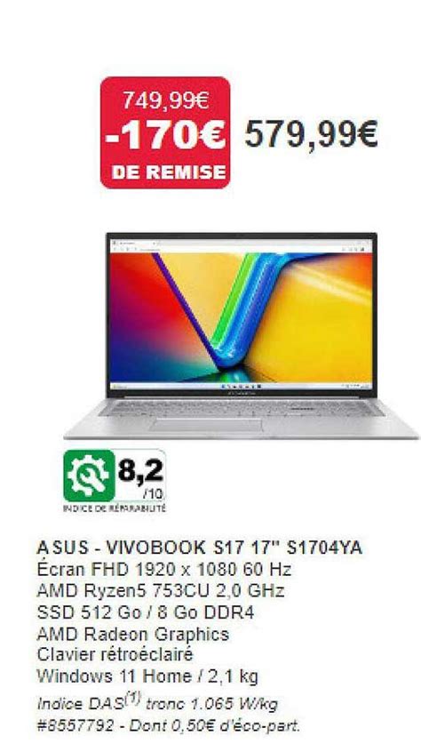 Promo Vivobook S17 17 S1704ya Asus Chez Costco Icataloguefr