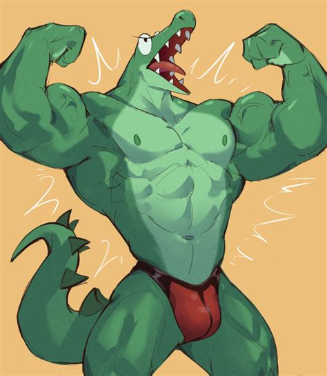 Rule 34 Alligator Alligatorid Almost Naked Anthro Anthro Only Clothing Crocodilian Flexing