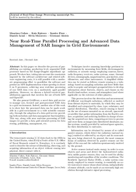 Pdf Near Real Time Parallel Processing And Advanced Data Management Of Sar Images In Grid