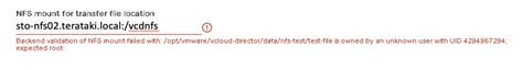 Vcd Backend Validation Of Nfs Failed With Is Owned By An Unknown User
