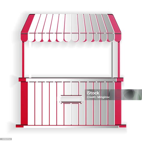 흰색 배경에 고립 된 차양과 나무 랙 아이콘으로 종이 컷 스트리트 스톨 나무 선반 키오스크 종이 아트 스타일 벡터 거리에 대한 스톡 벡터 아트 및 기타 이미지 Istock
