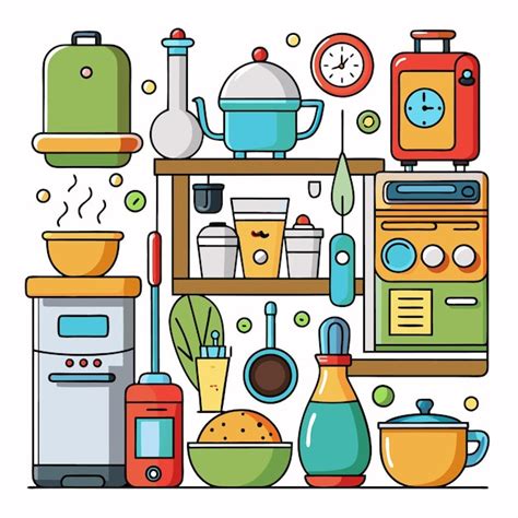 Premium Vector A Drawing Of A Kitchen With Many Different Kitchen