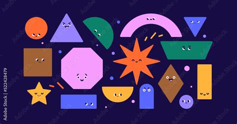 Geometric Shape Characters With Cute Face Emotion Funny Comic