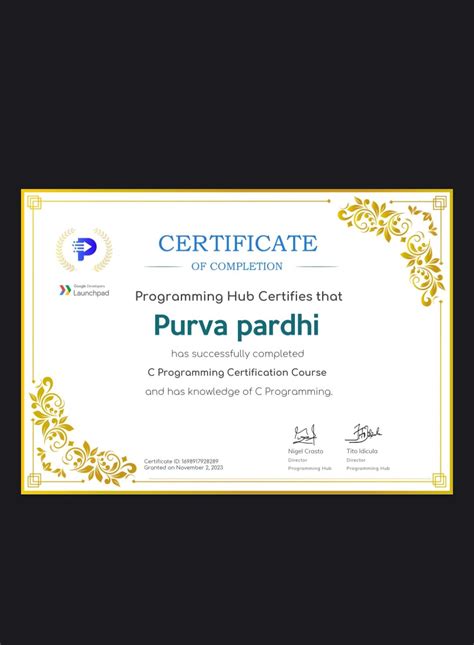 Purva Pardhi On Linkedin I Successfully Completed C Programming From Programming Hub For Me Its