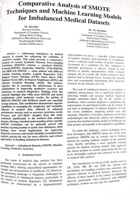 PDF Comparative Analysis Of SMOTE Techniques And Machine Learning Models For Imbalanced